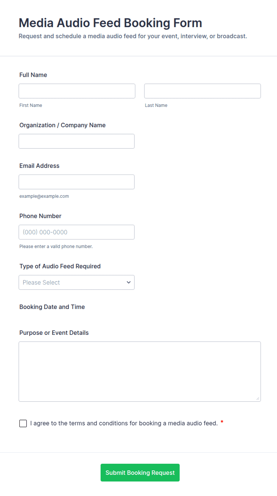 Media Audio Feed Booking Form Template | Jotform