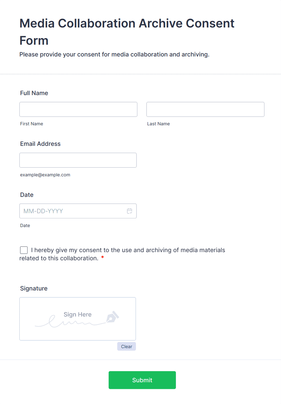 Media Collaboration Archive Consent Form Template | Jotform