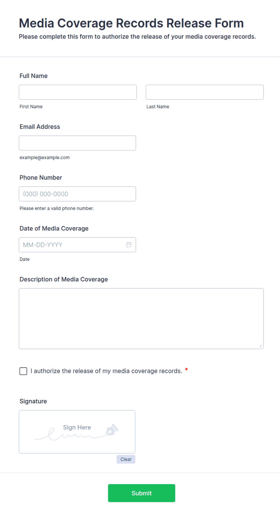 Media Coverage Records Release Form Template | Jotform