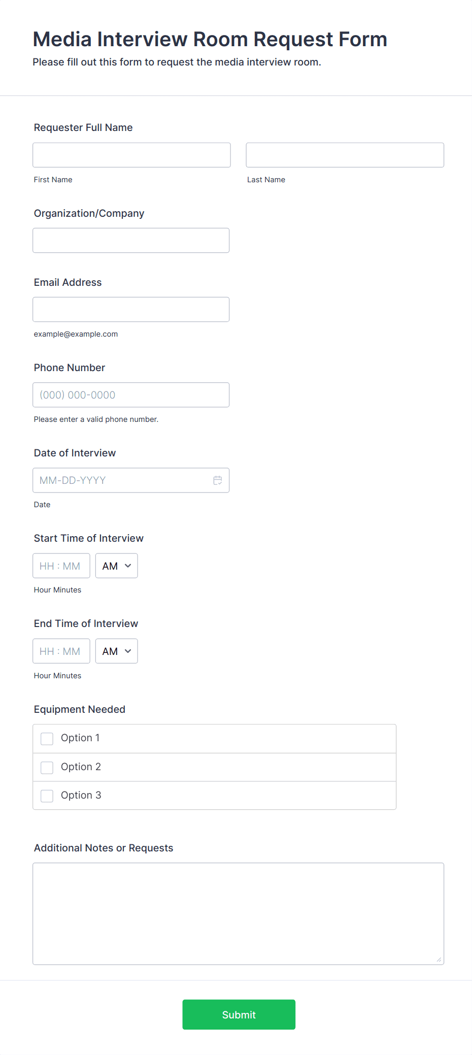 Media Interview Room Request Form Template | Jotform