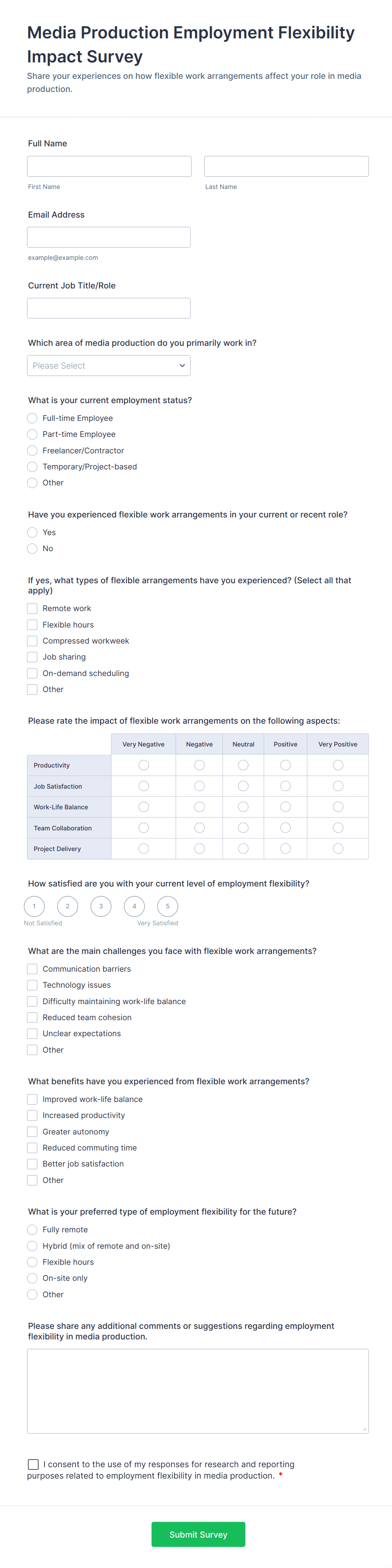 Media Production Employment Flexibility Impact Survey Form Template ...