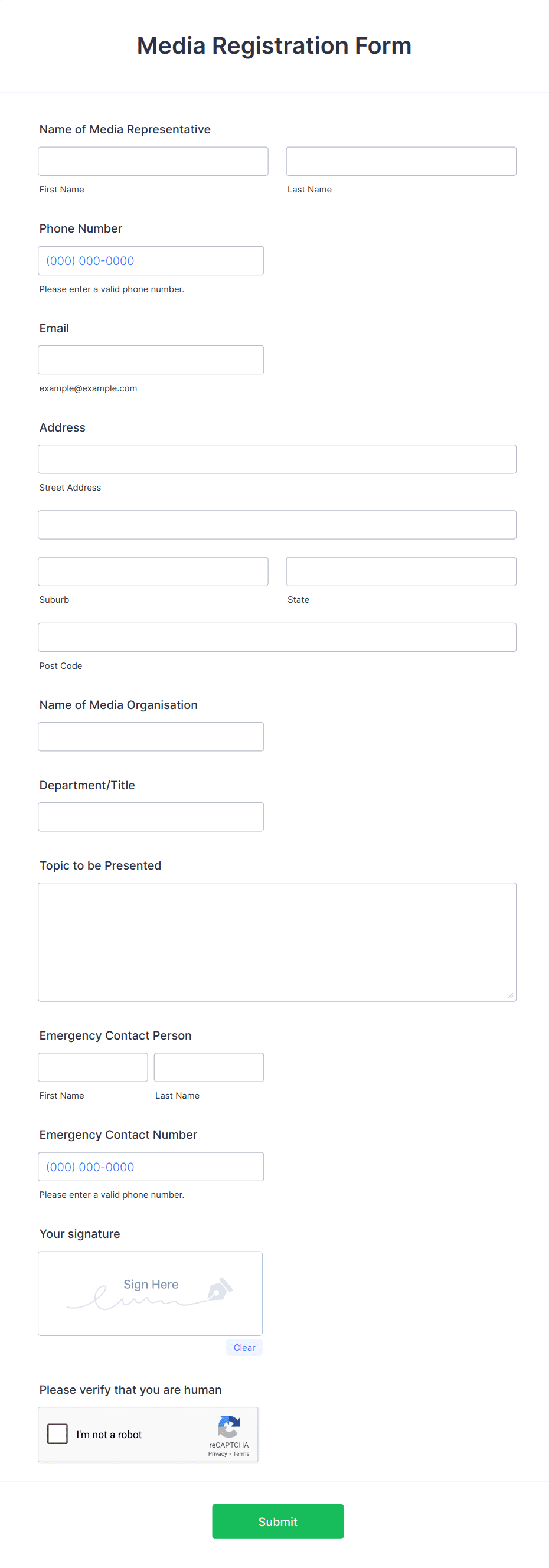 Media Registration Form Template | Jotform