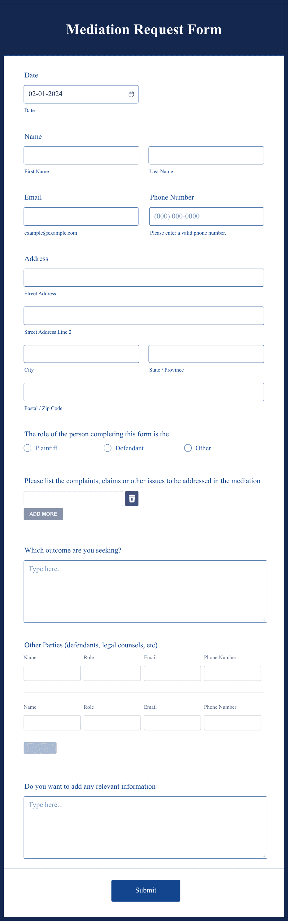 Mediation Request Form Template | Jotform