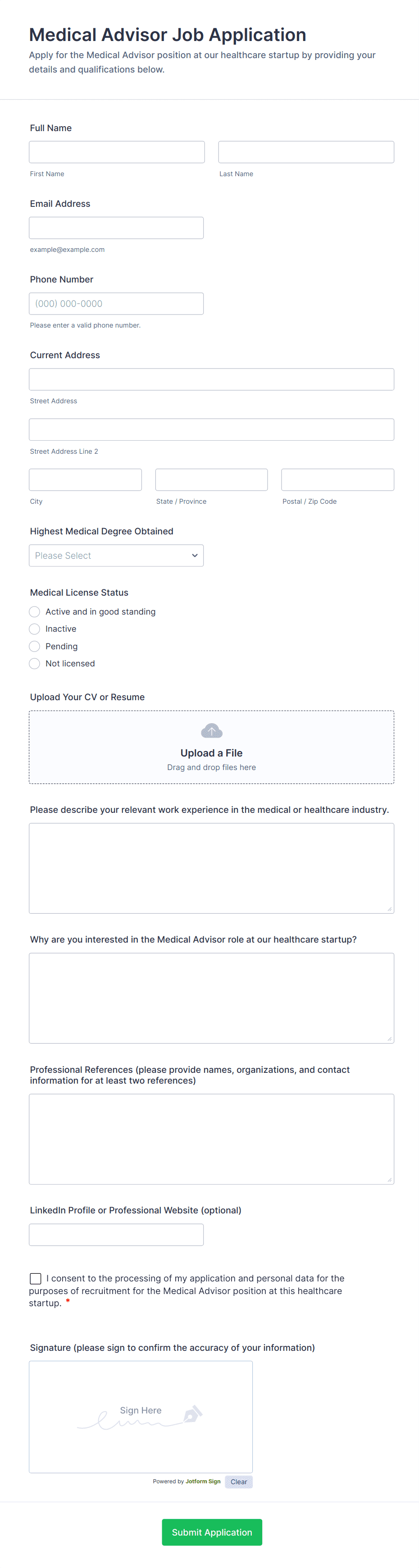 Medical Advisor Job Application Form Template | Jotform