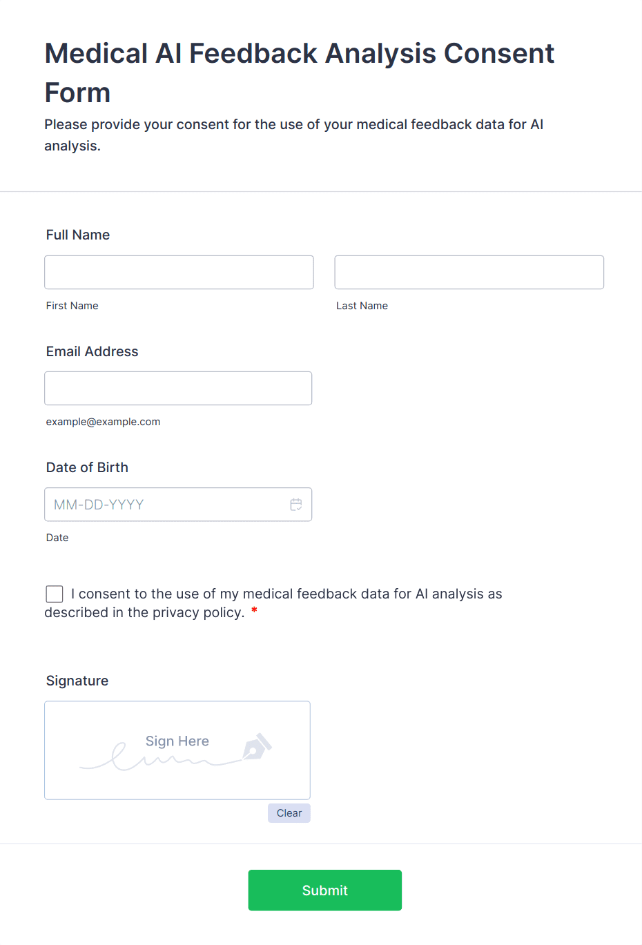 Medical AI Feedback Analysis Consent Form Template | Jotform