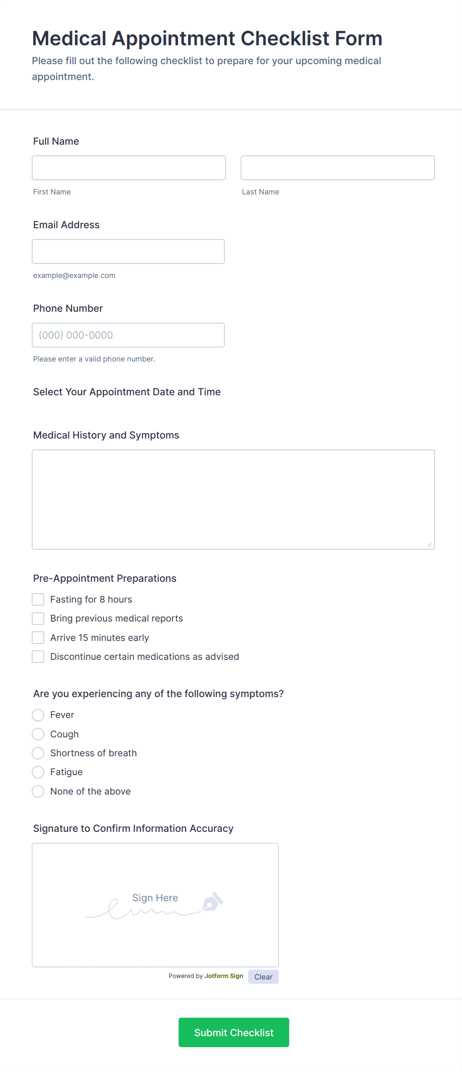 Medical Appointment Checklist Form Template | Jotform