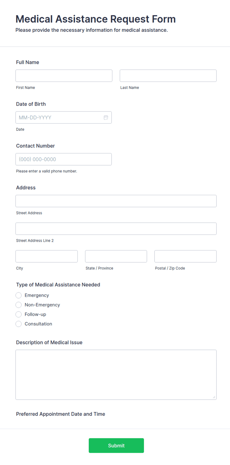 Medical Assistance Request Form Template | Jotform