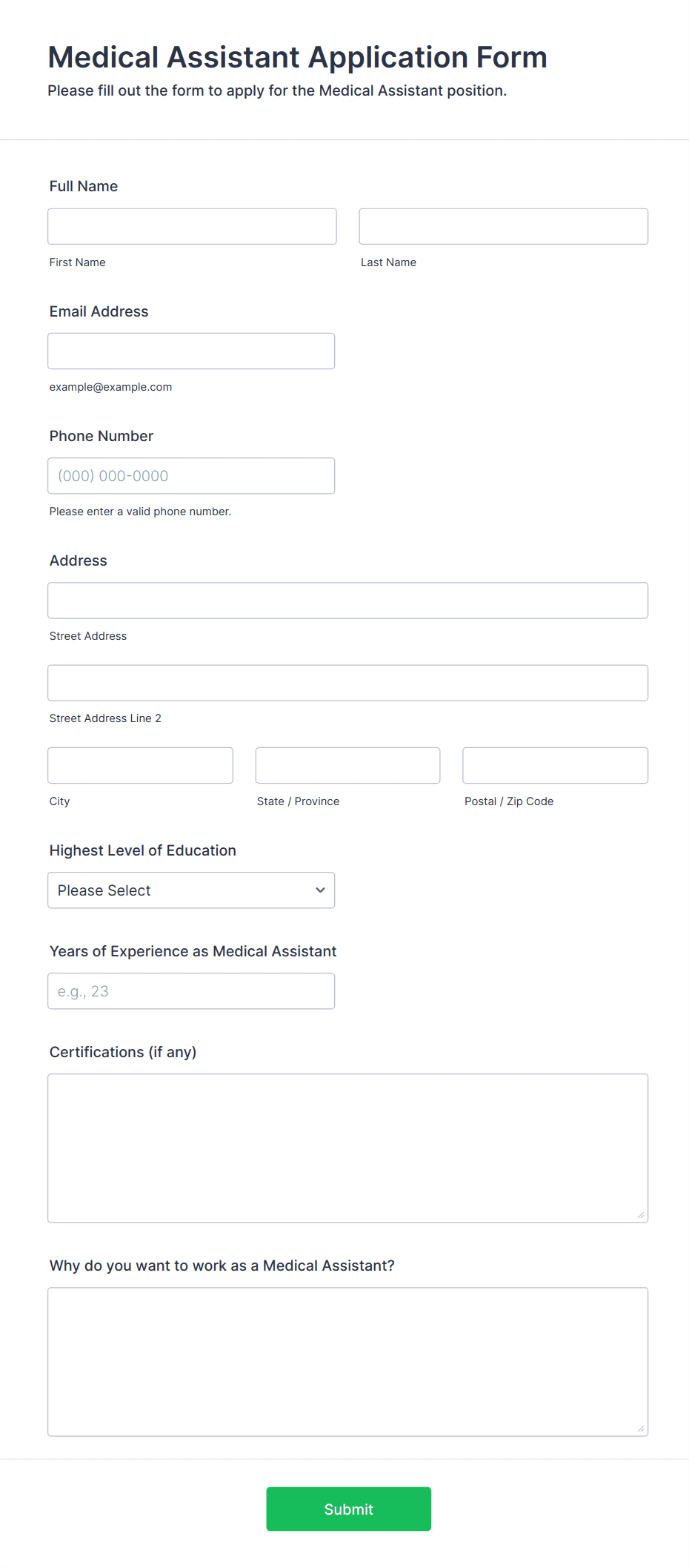 Medical Assistant Application Form Template | Jotform