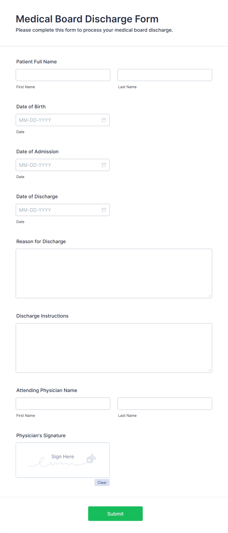 Medical Board Discharge Form Template | Jotform