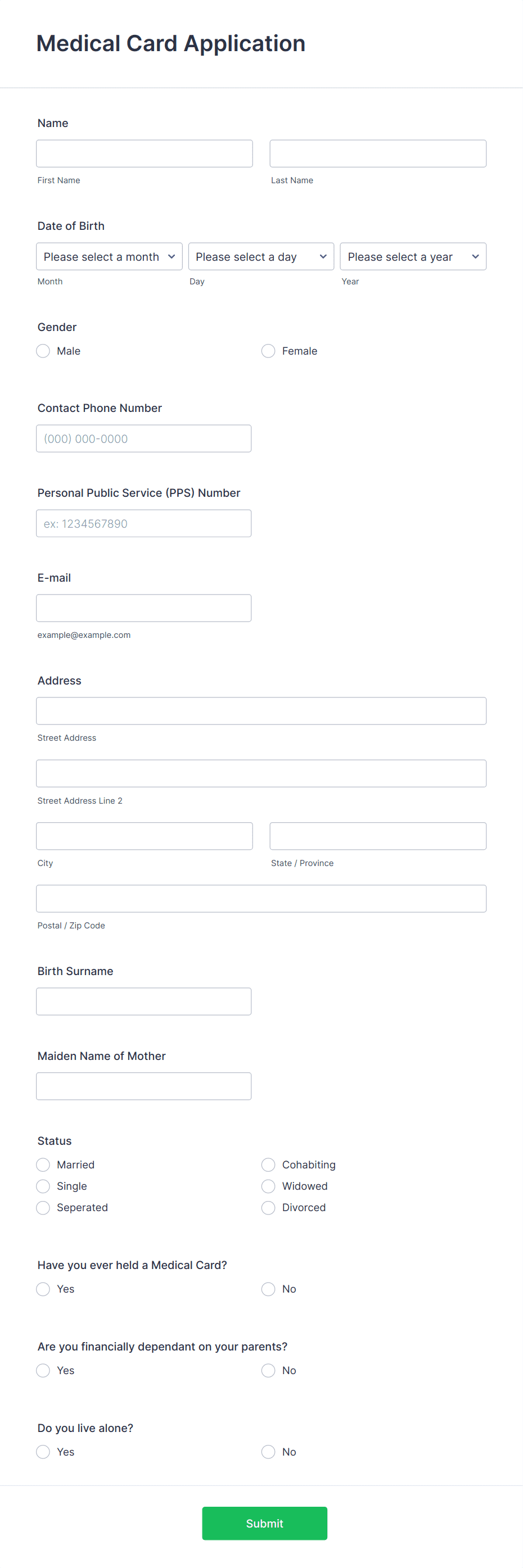 Medical Card Application Form Template | Jotform