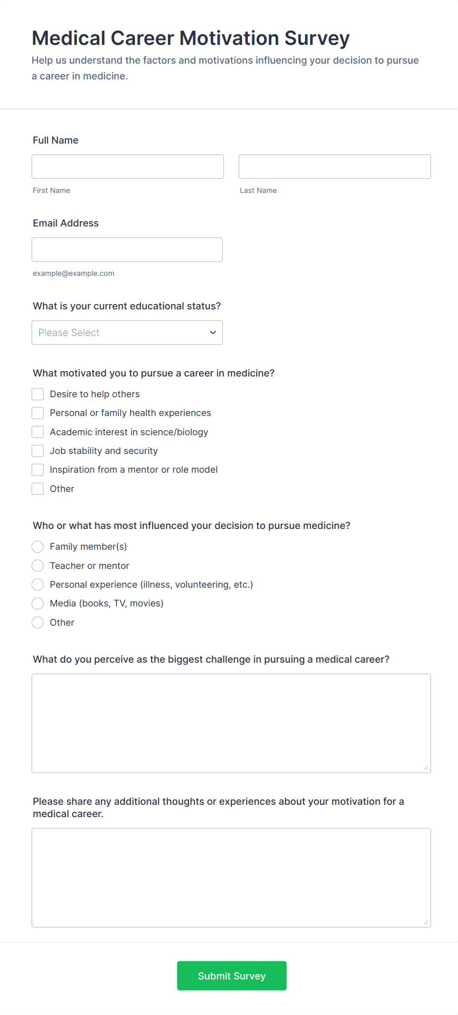 Medical Career Motivation Survey Form Template | Jotform