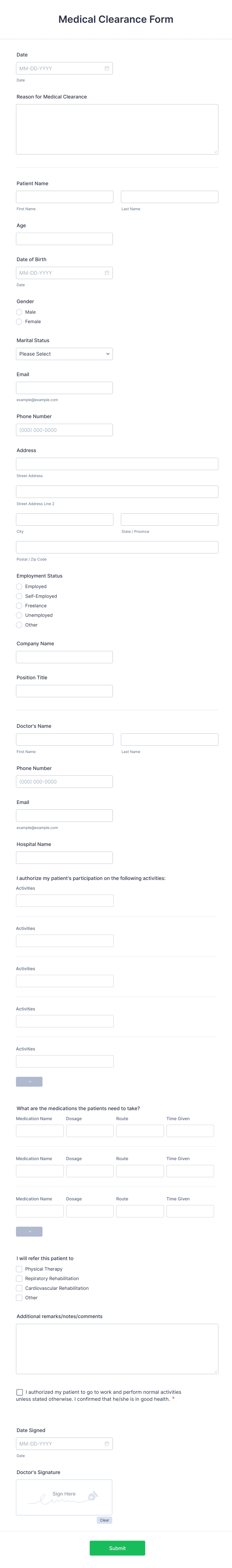 Medical Clearance Form Template | Jotform