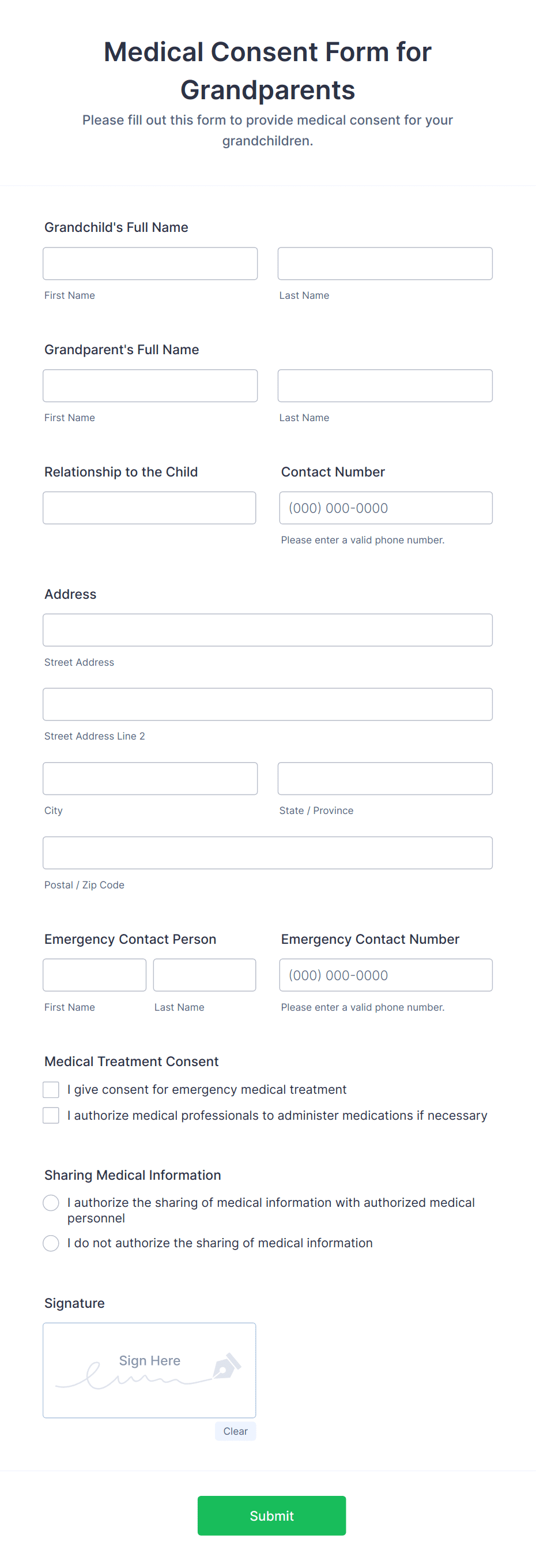 Medical Consent Form for Grandparents Form Template | Jotform