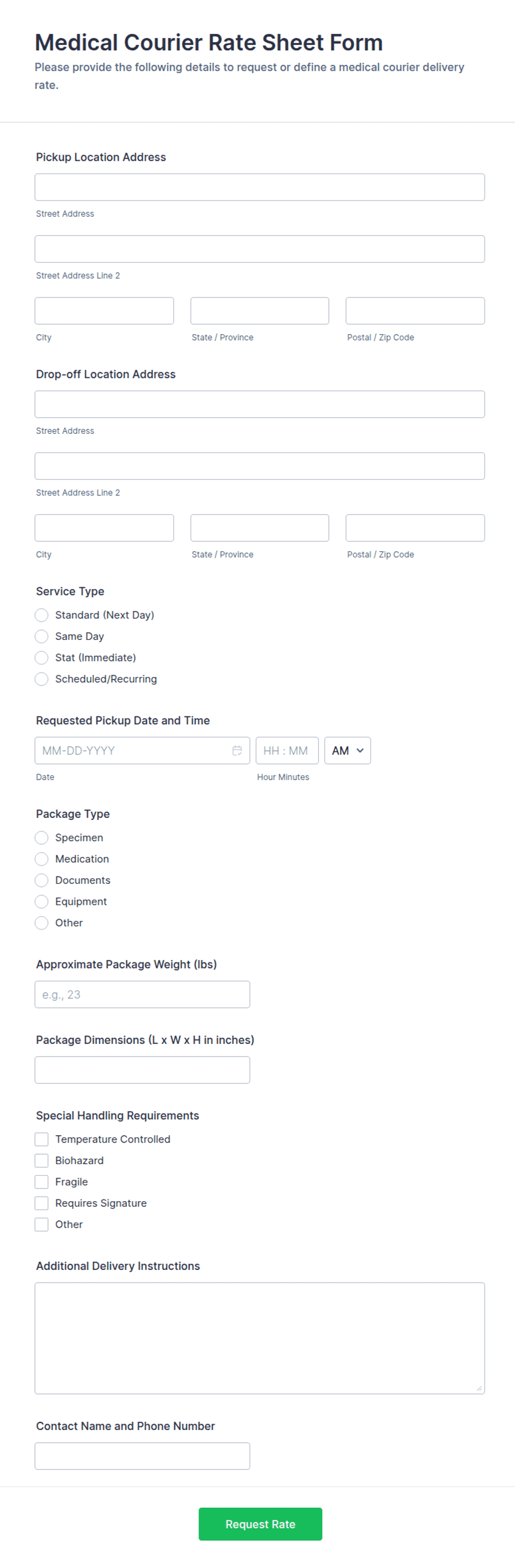 Medical Courier Rate Sheet Form Template | Jotform