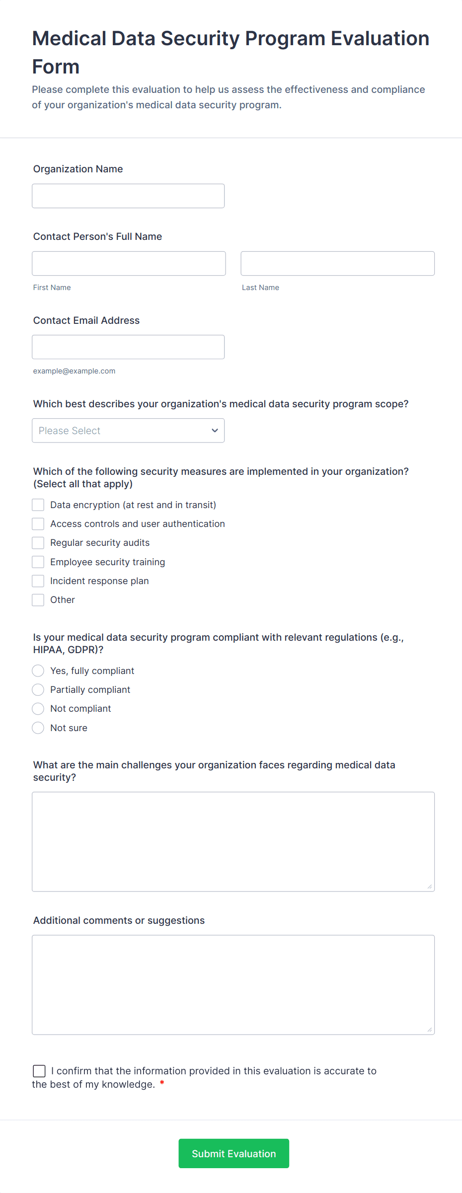 Medical Data Security Program Evaluation Form Template | Jotform