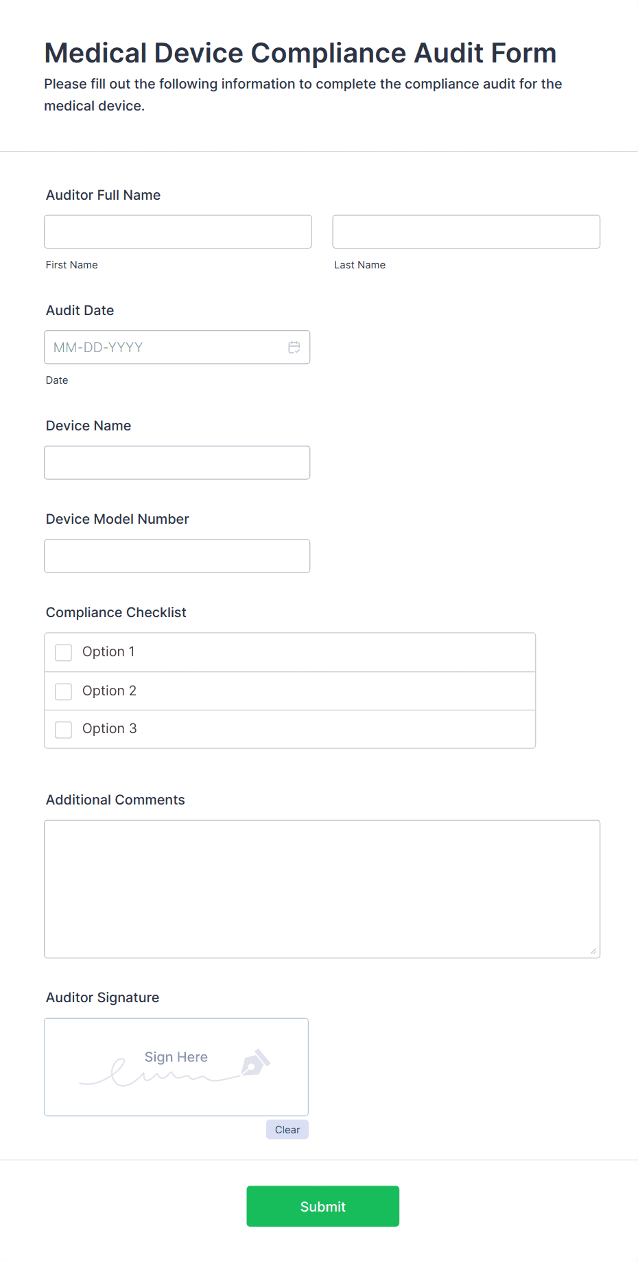 Medical Device Compliance Audit Form Template | Jotform