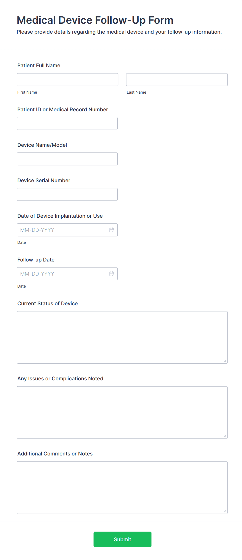 Medical Device Follow-Up Form Template | Jotform