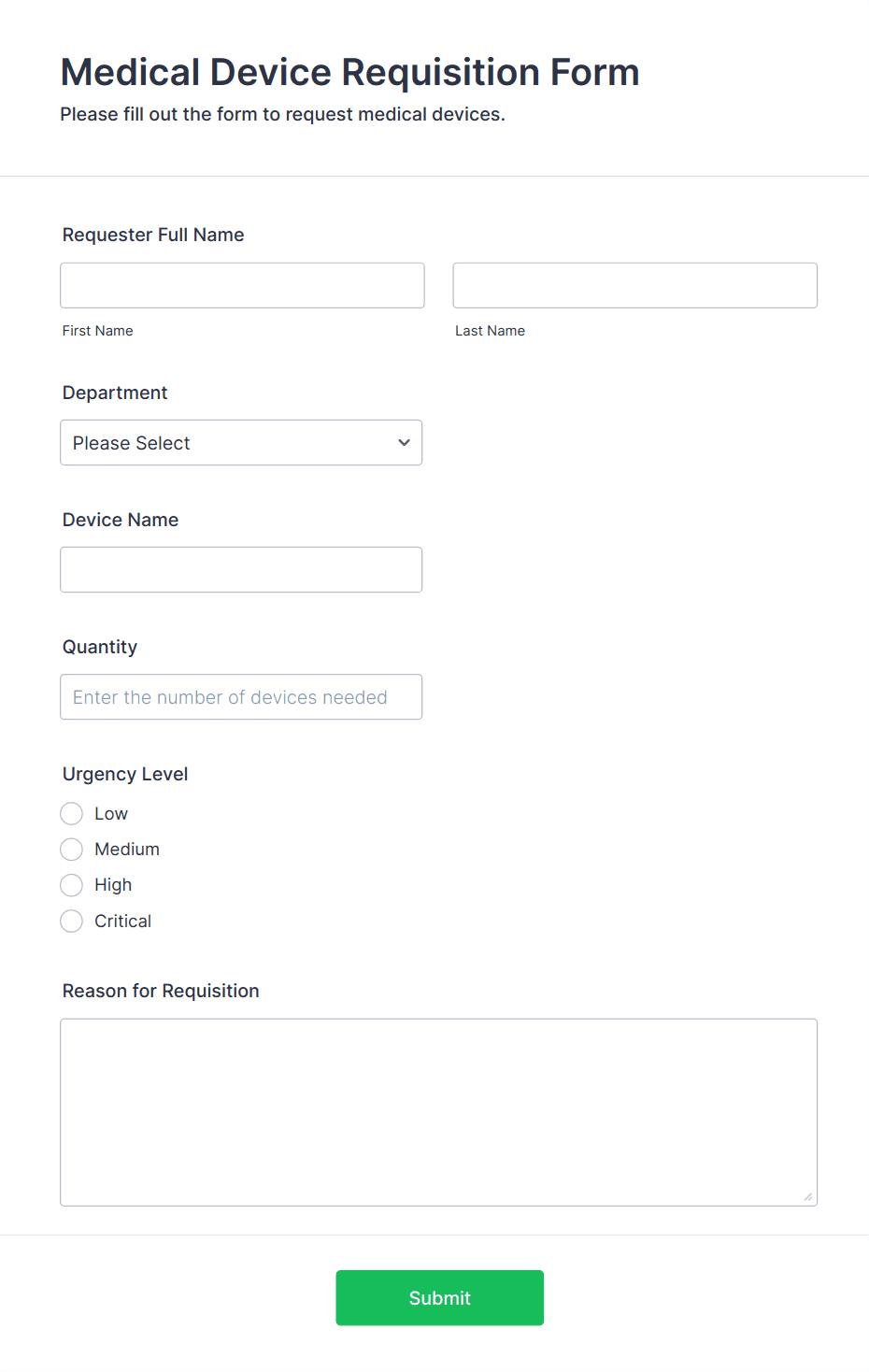 Medical Device Requisition Form Template | Jotform