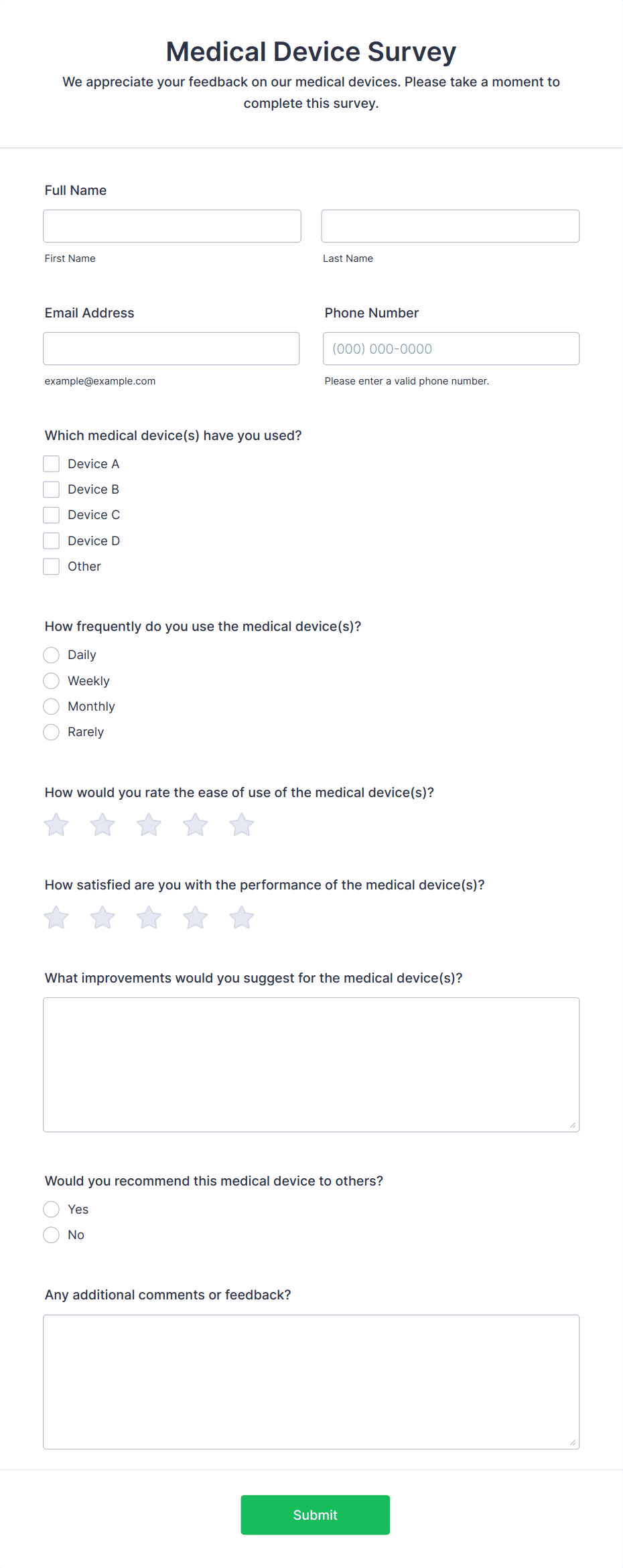 Medical Device Survey Form Template | Jotform