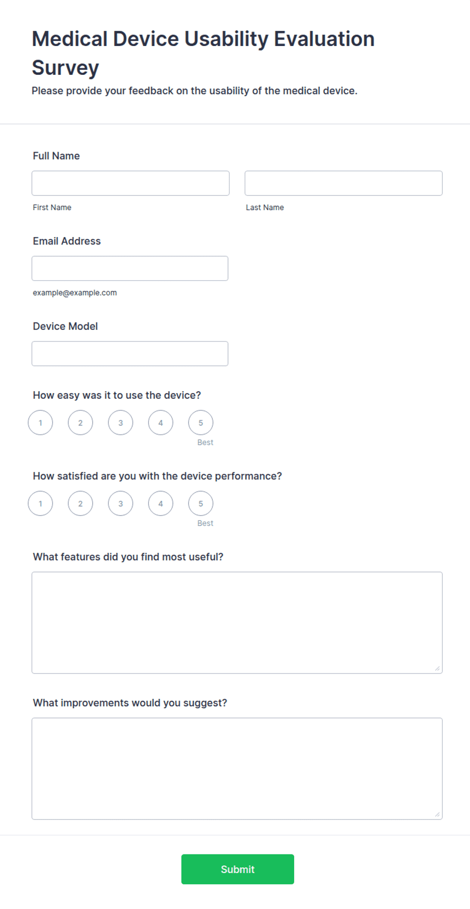 Medical Device Usability Evaluation Survey Form Template | Jotform