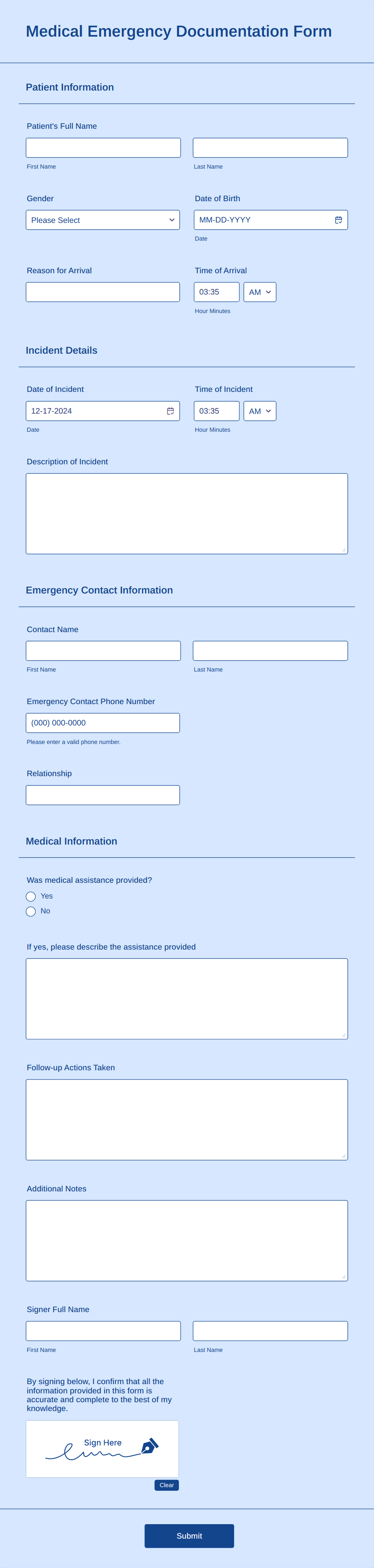 Medical Emergency Documentation Form Template | Jotform