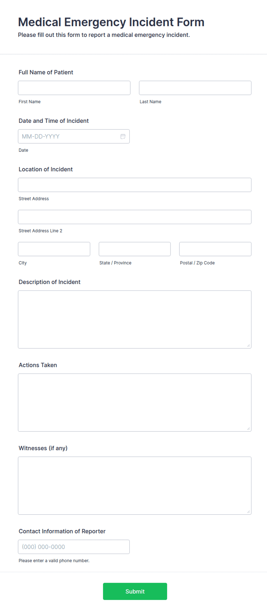 Medical Emergency Incident Form Template | Jotform