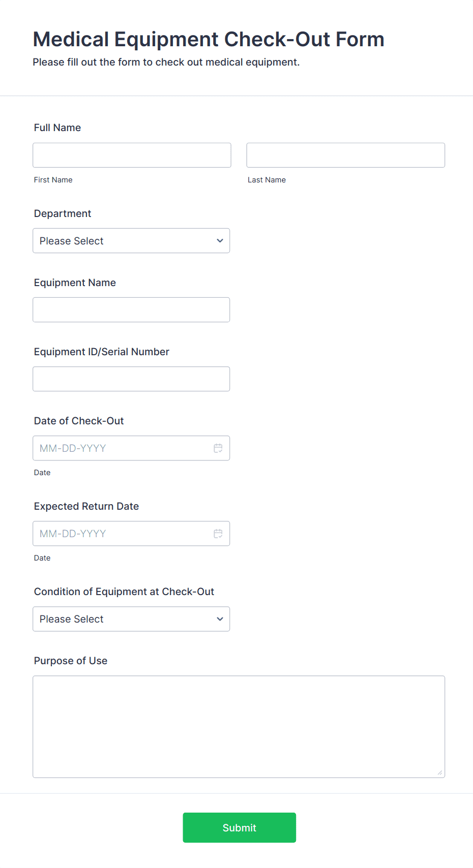 Medical Equipment Check-Out Form Template | Jotform