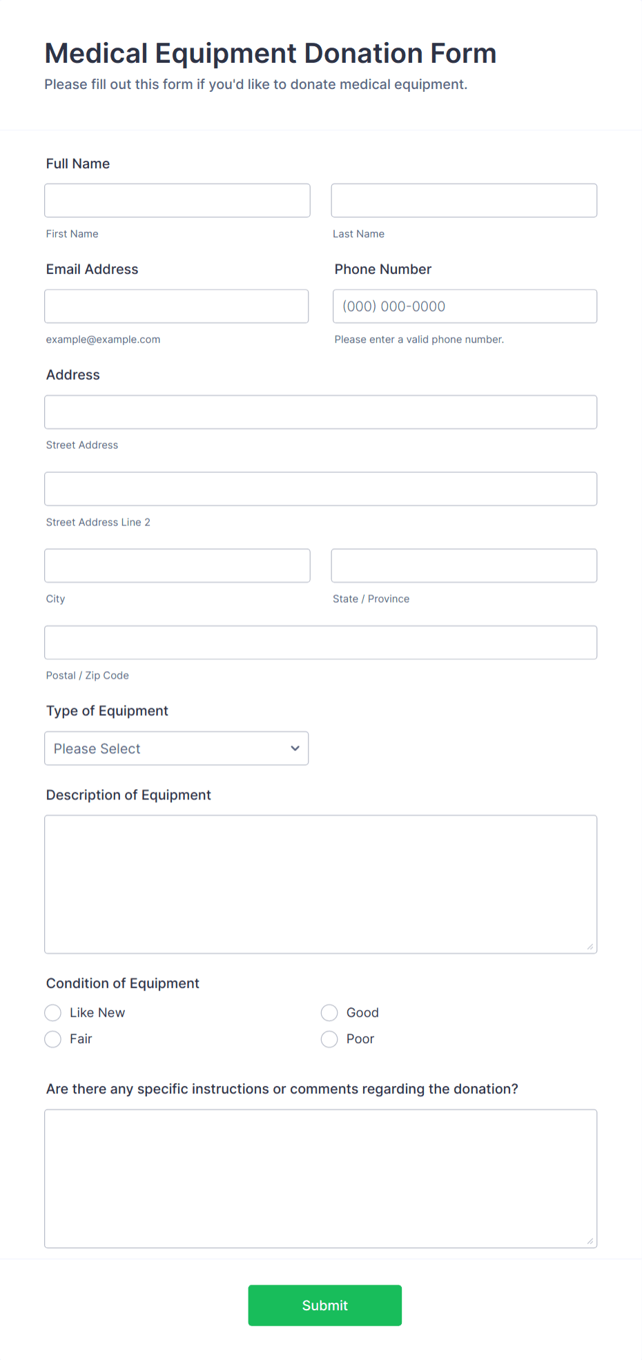 Medical Equipment Donation Form Template | Jotform