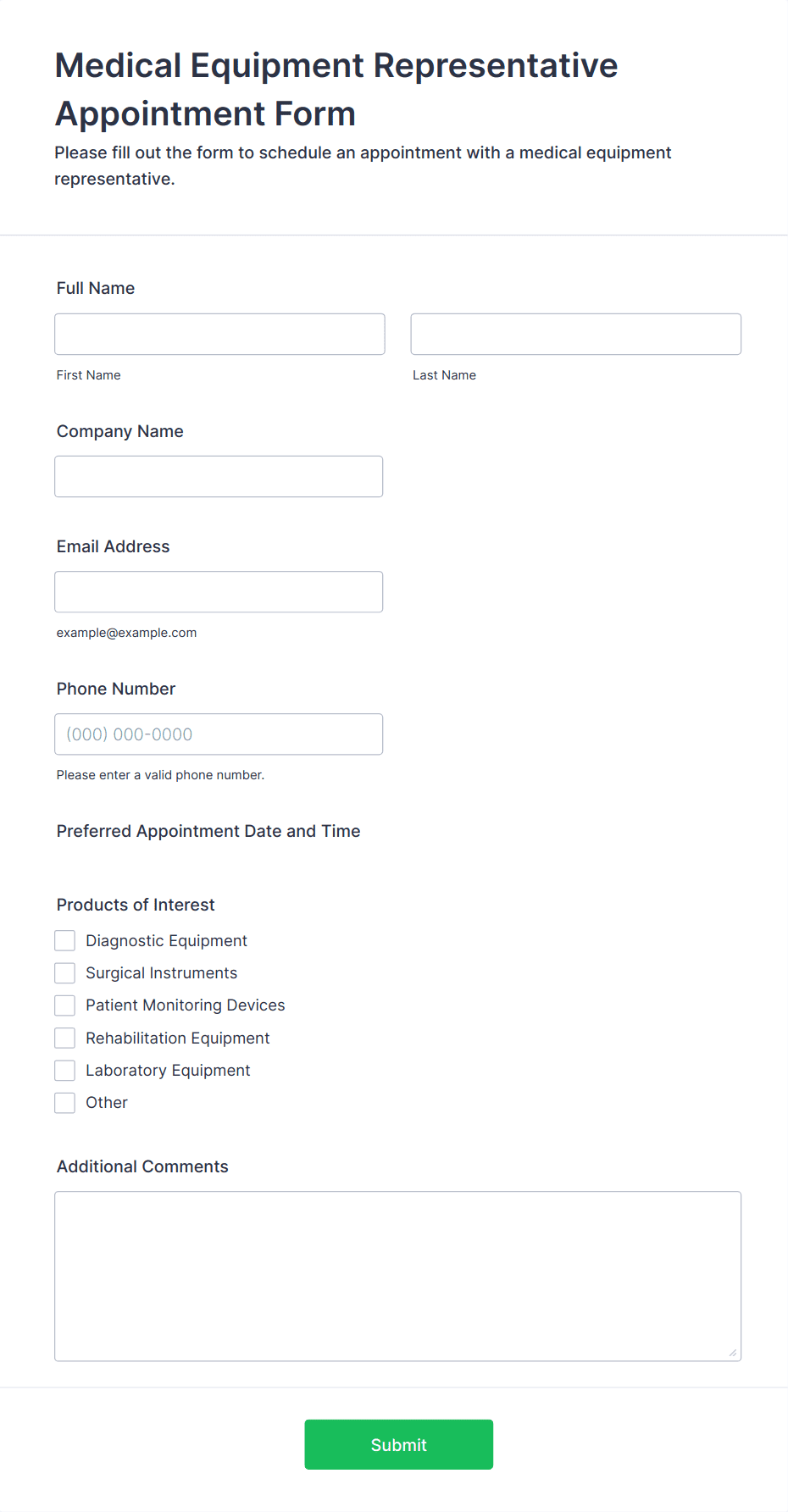 Medical Equipment Representative Appointment Form Template | Jotform