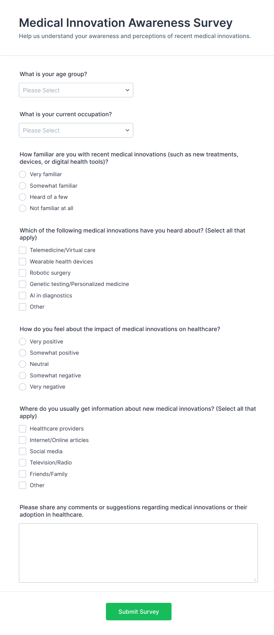Medical Innovation Awareness Survey Form Template | Jotform