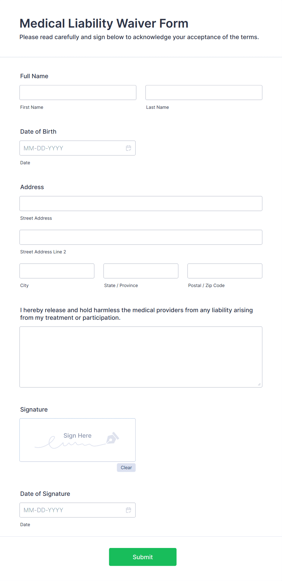 Medical Liability Waiver Form Template | Jotform