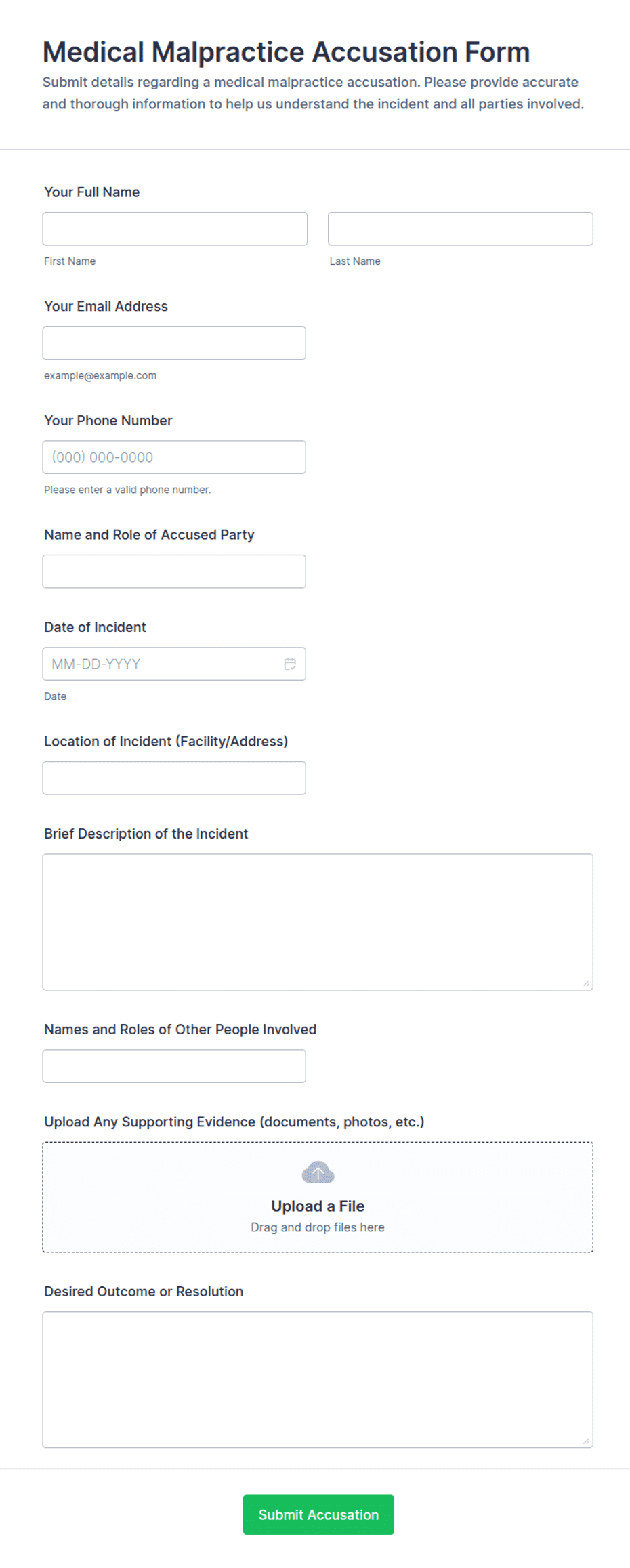Medical Malpractice Accusation Form Template | Jotform
