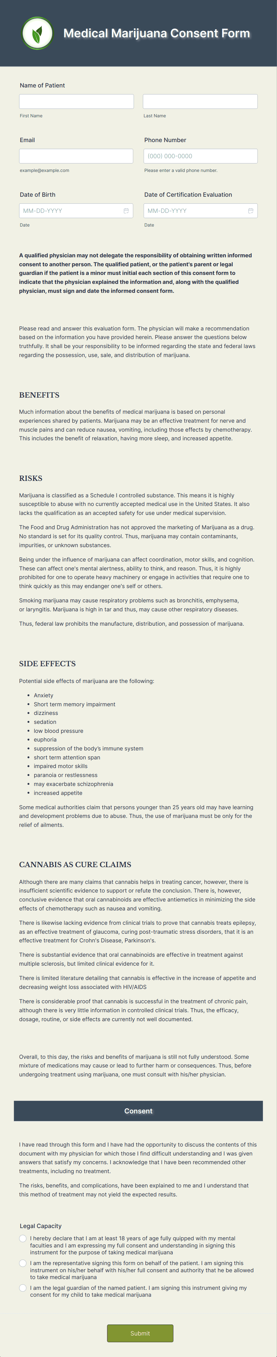 Medical Marijuana Consent Form Template | Jotform