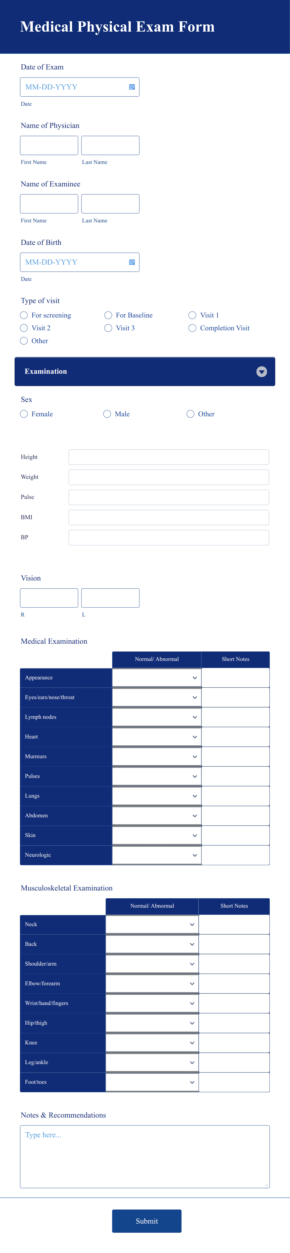Medical Physical Exam Form Template | Jotform