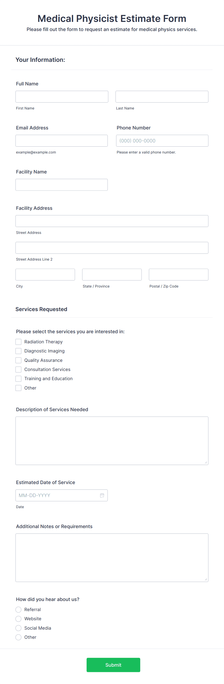 Medical Physicist Estimate Form Template | Jotform
