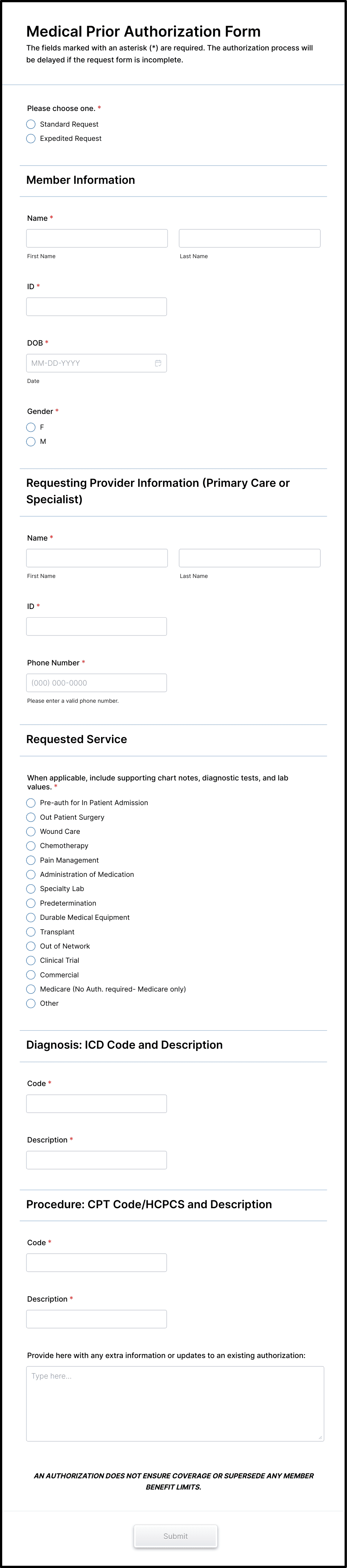 Medical Prior Authorization Form Template | Jotform