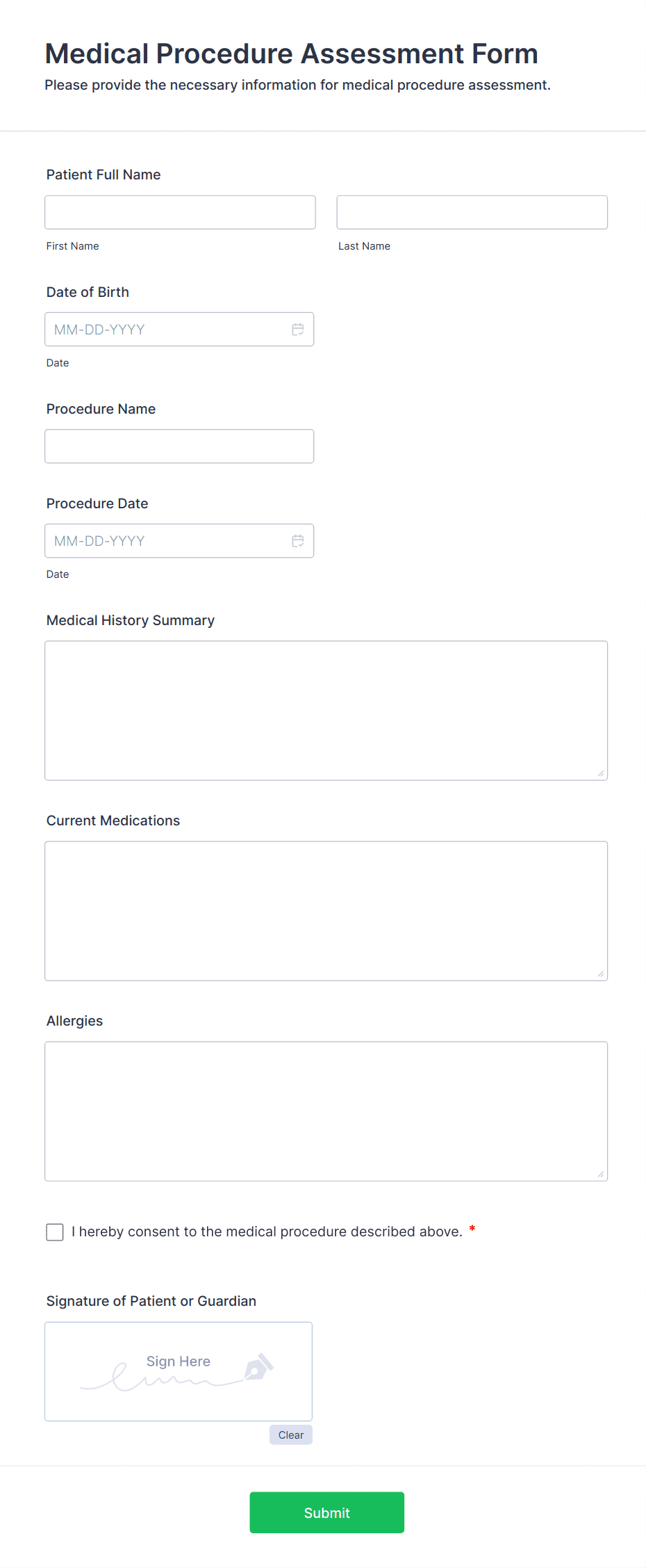 Medical Procedure Assessment Form Template | Jotform