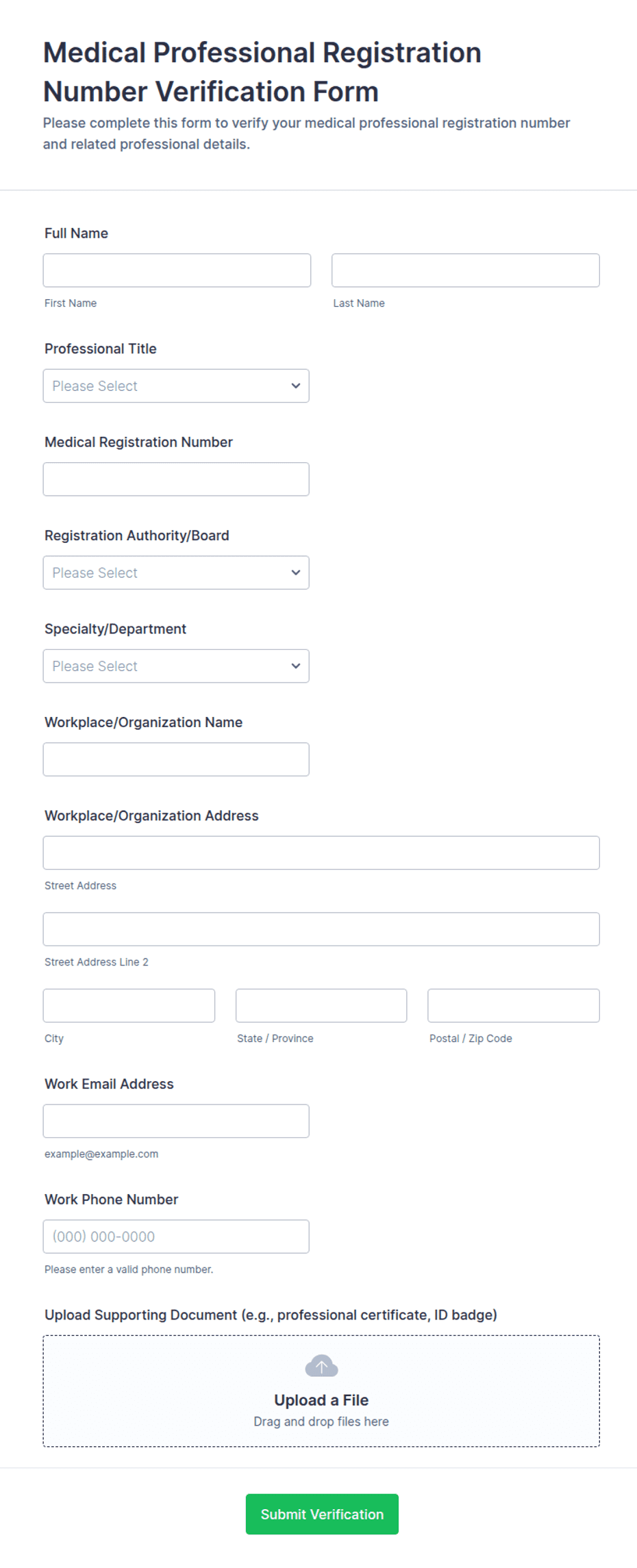 Medical Professional Registration Number Verification Form Template ...