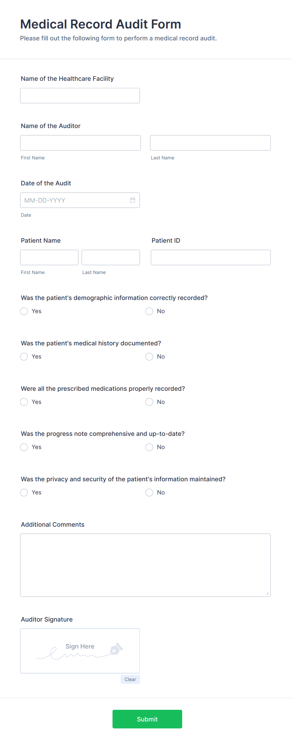 Medical Record Audit Form Template | Jotform
