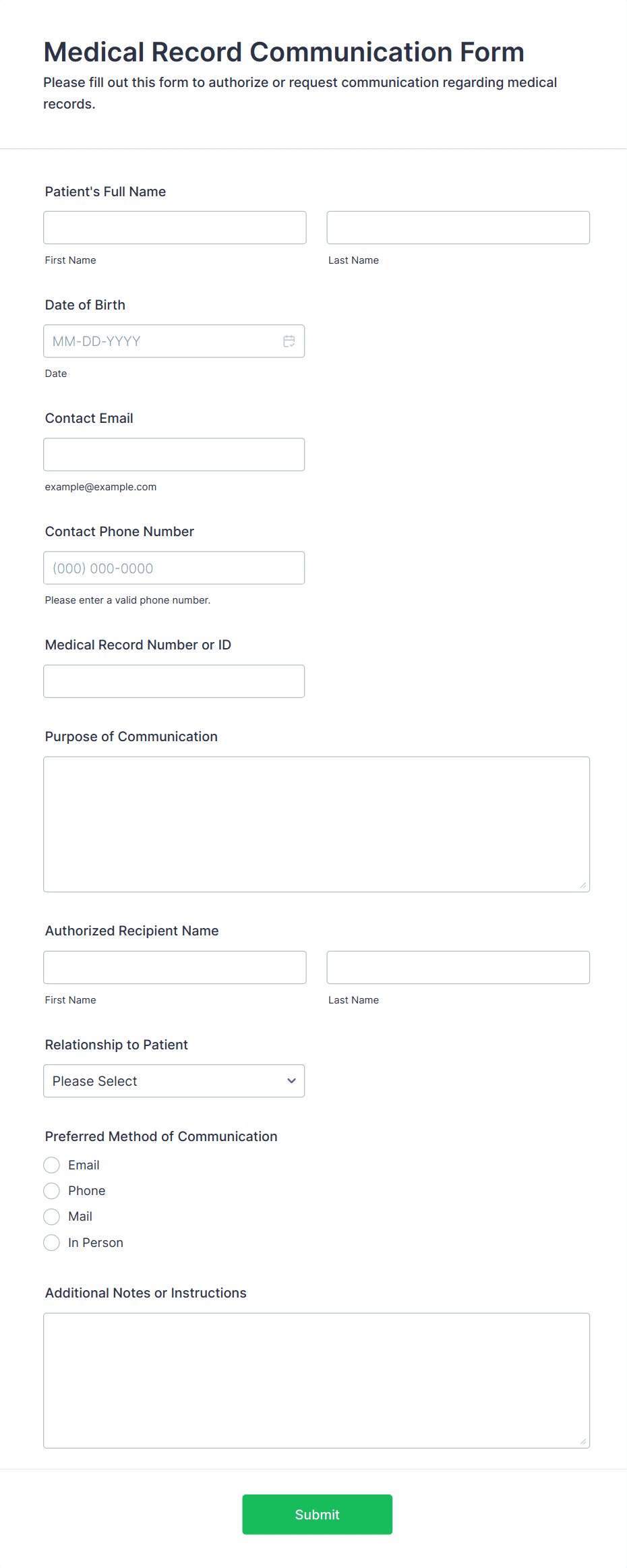 Medical Record Communication Form Template | Jotform