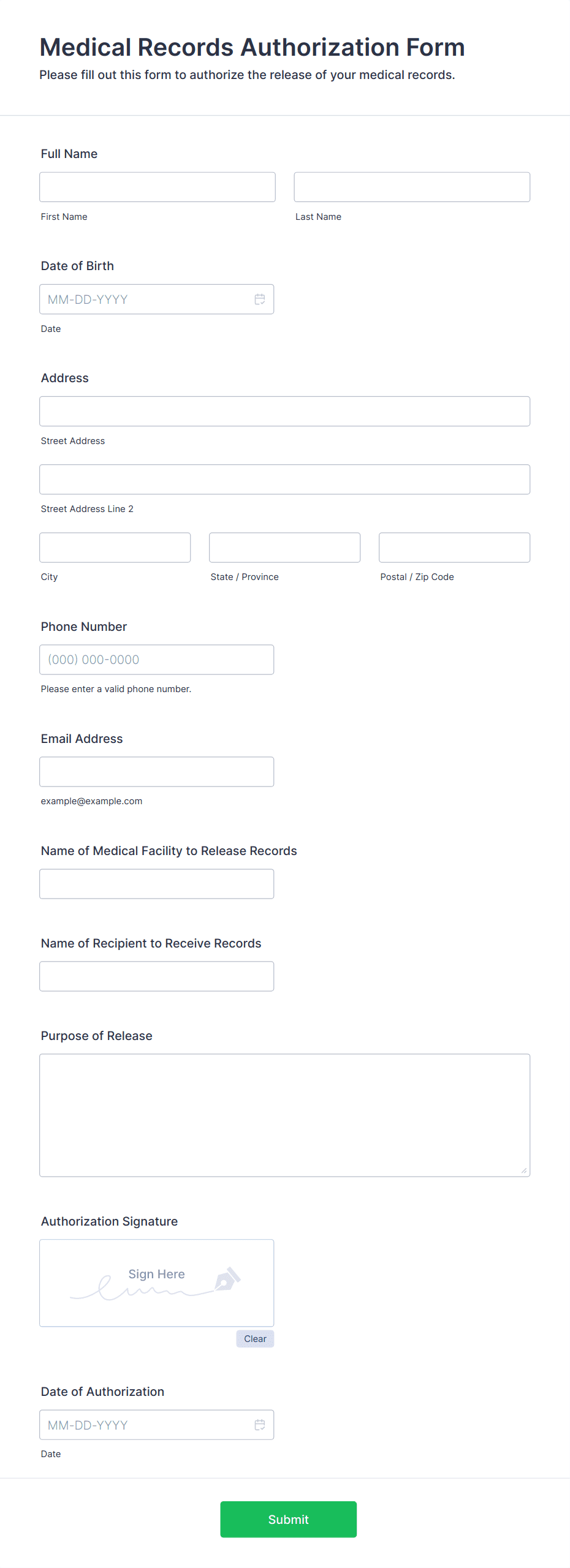 Medical Records Authorization Form Template | Jotform