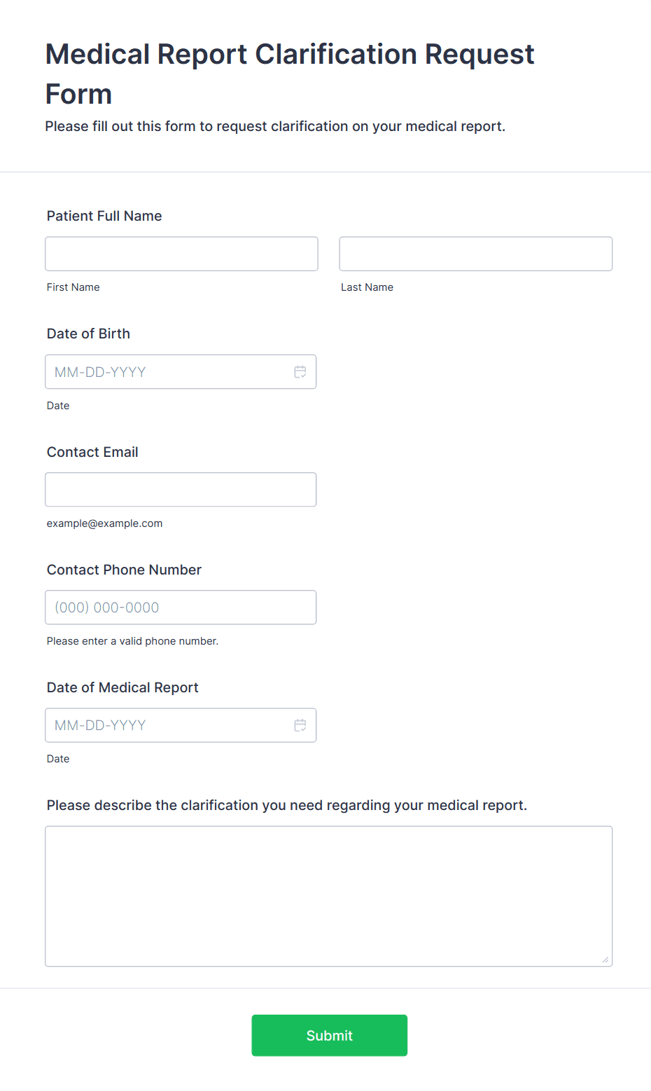 Medical Report Clarification Request Form Template | Jotform