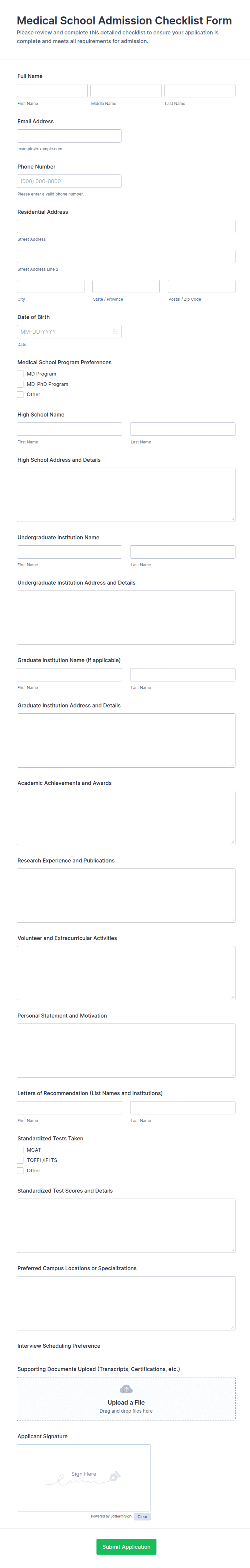 Medical School Admission Checklist Form Template | Jotform