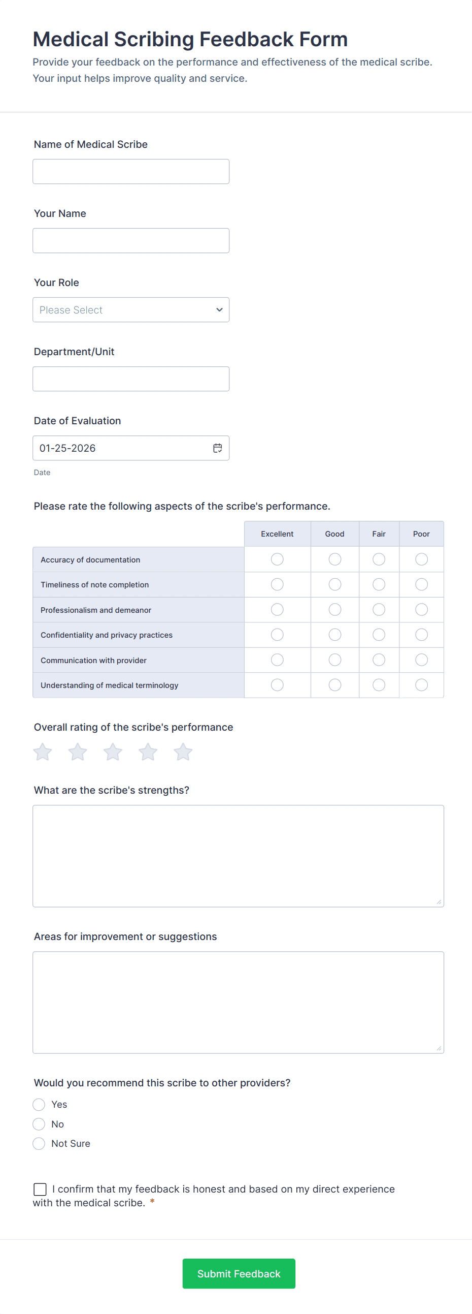 Medical Scribing Feedback Form Form Template | Jotform