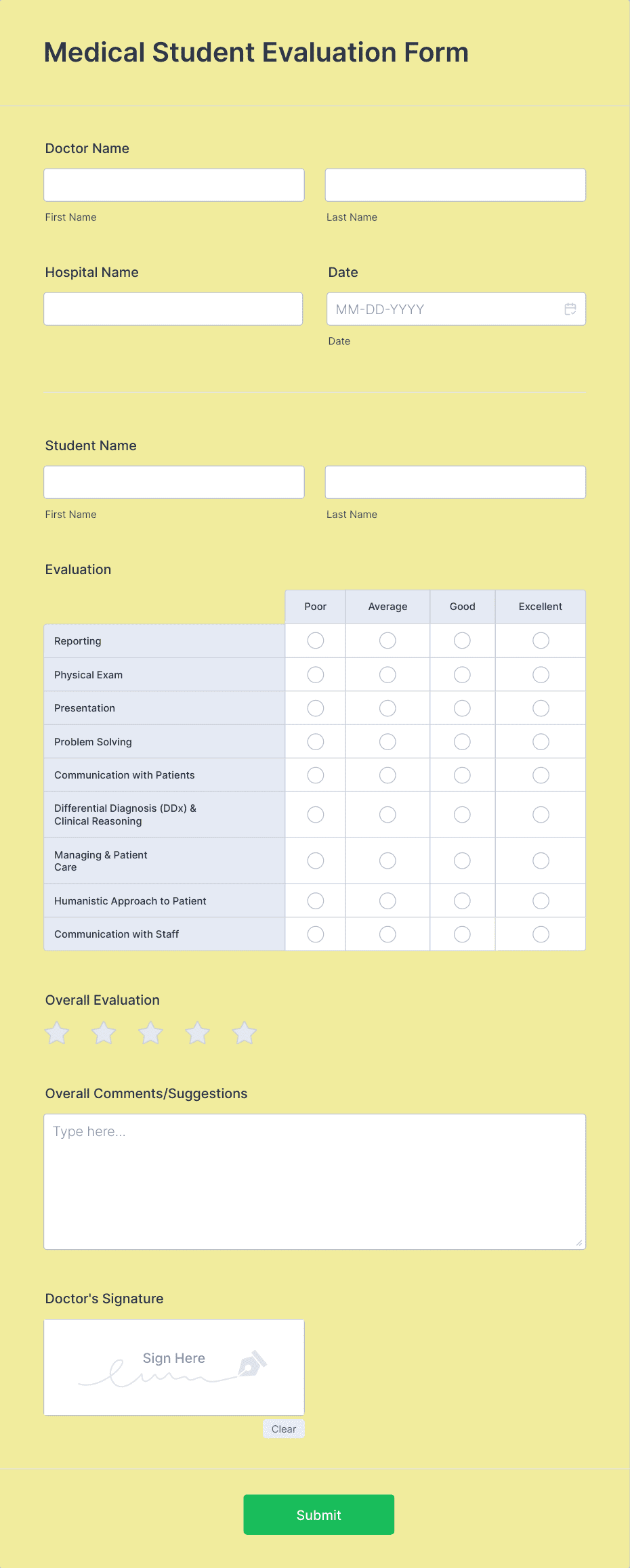 Medical Student Evaluation Form Template | Jotform Medical Student Evaluation Form Template | Jotform