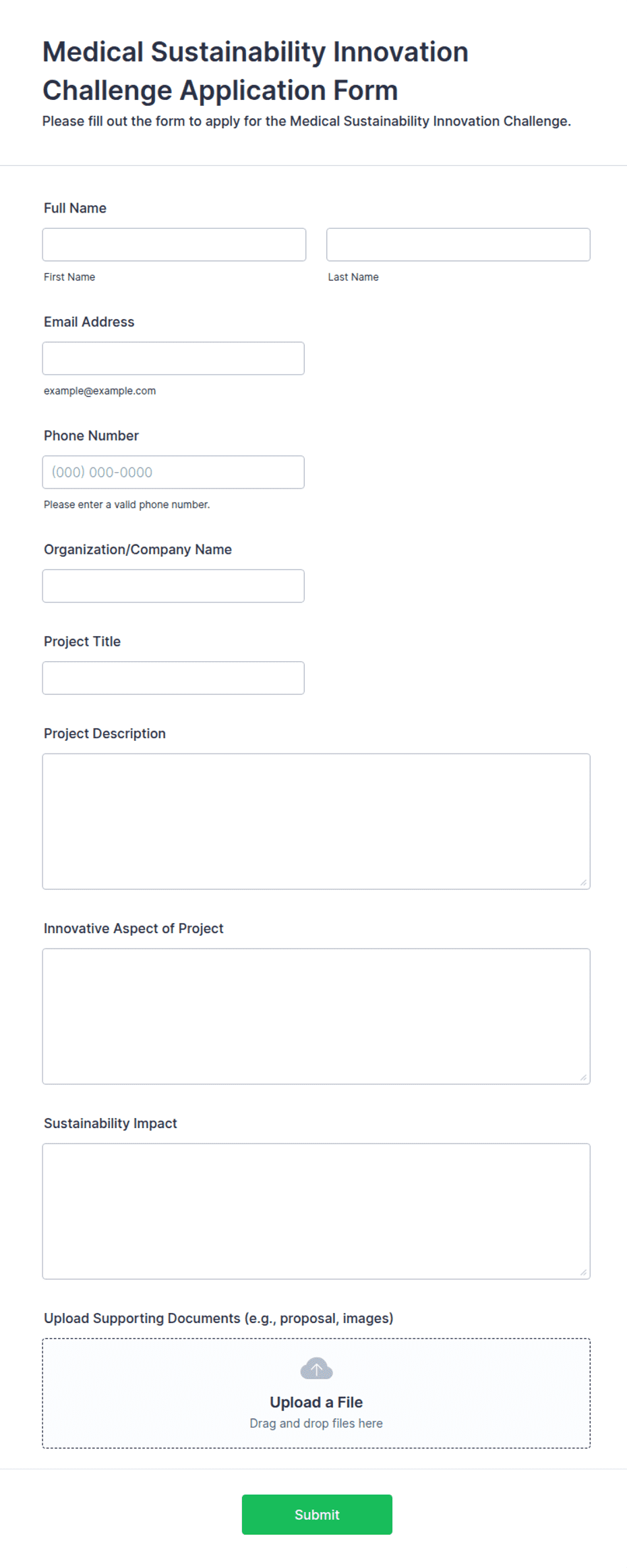 Medical Sustainability Innovation Challenge Application Form Template ...