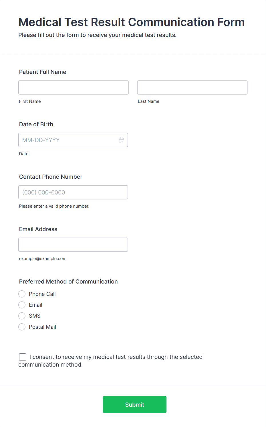 Medical Test Result Communication Form Template | Jotform