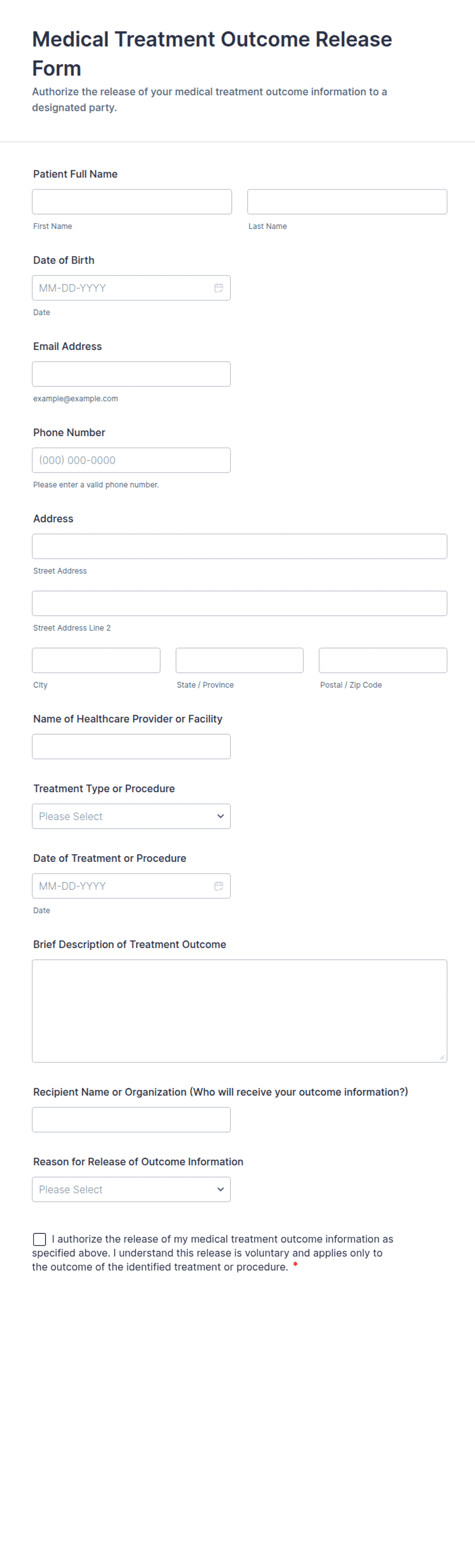 Medical Treatment Outcome Release Form Template | Jotform