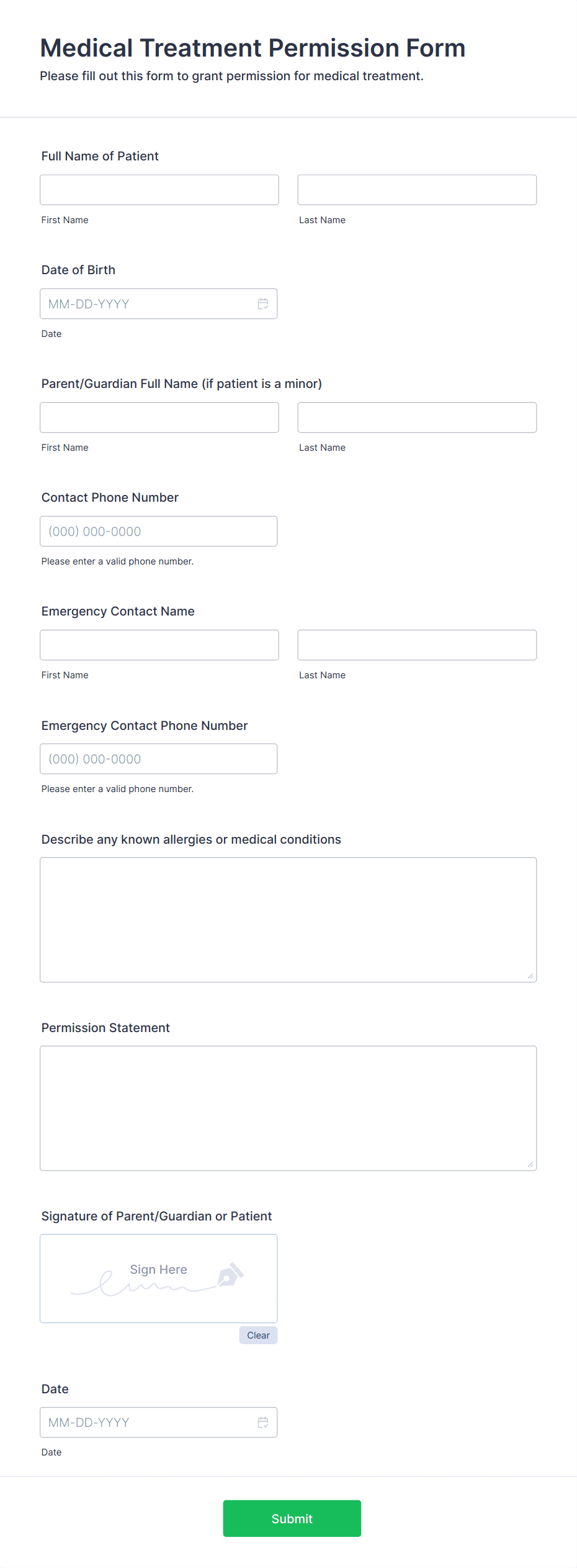 Medical Treatment Permission Form Template | Jotform