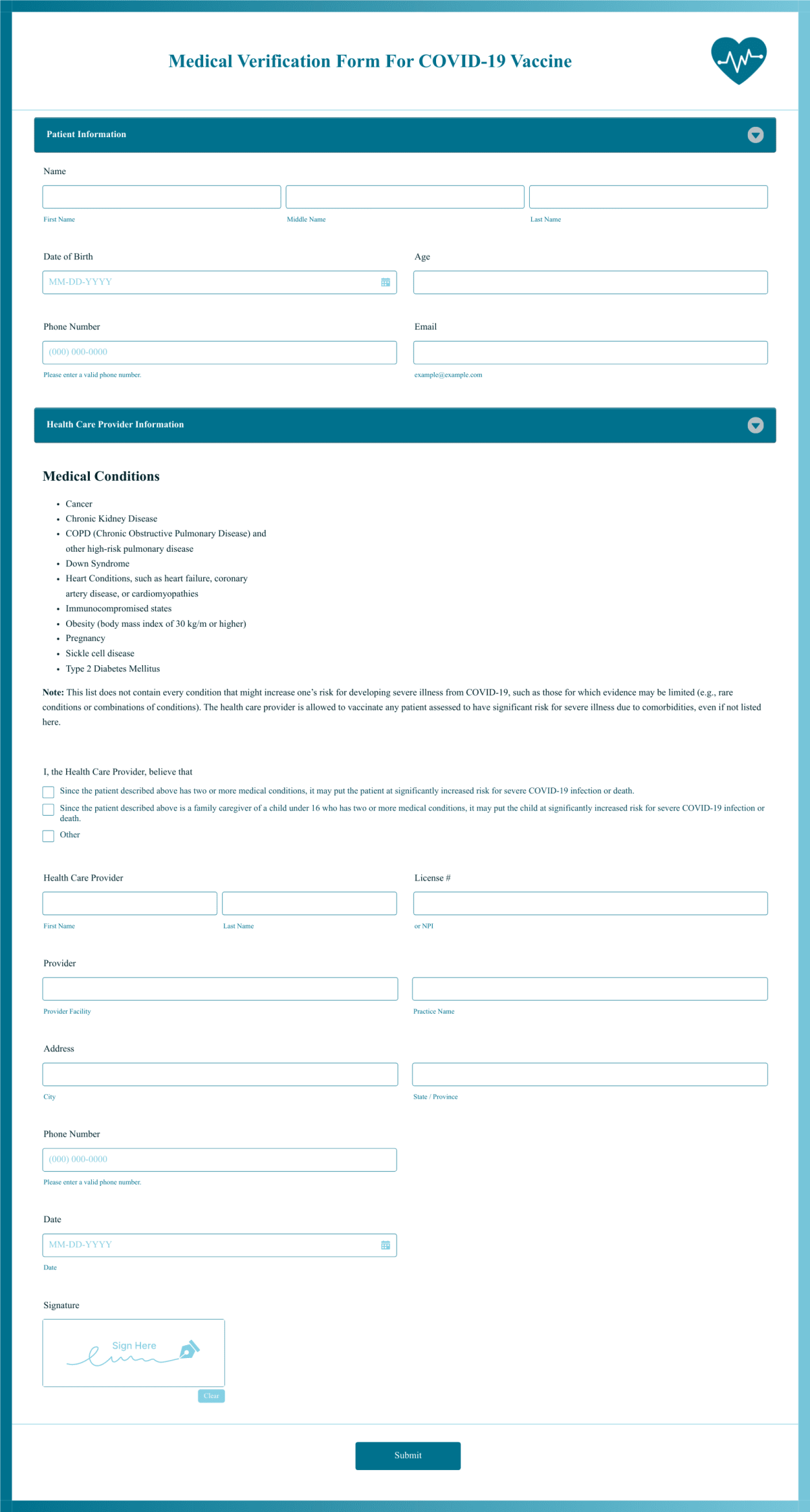 Medical Verification Form For COVID-19 Vaccine Form Template | Jotform